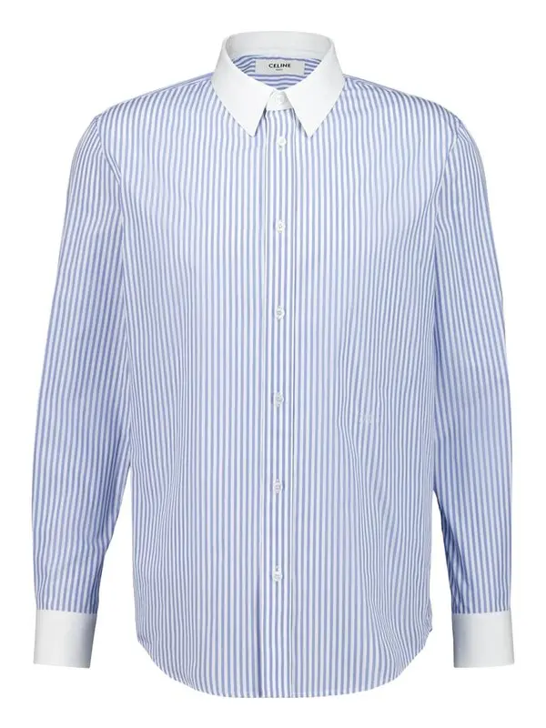 Celine Classic Shirt In Striped Cotton Poplin - Transparent Blue