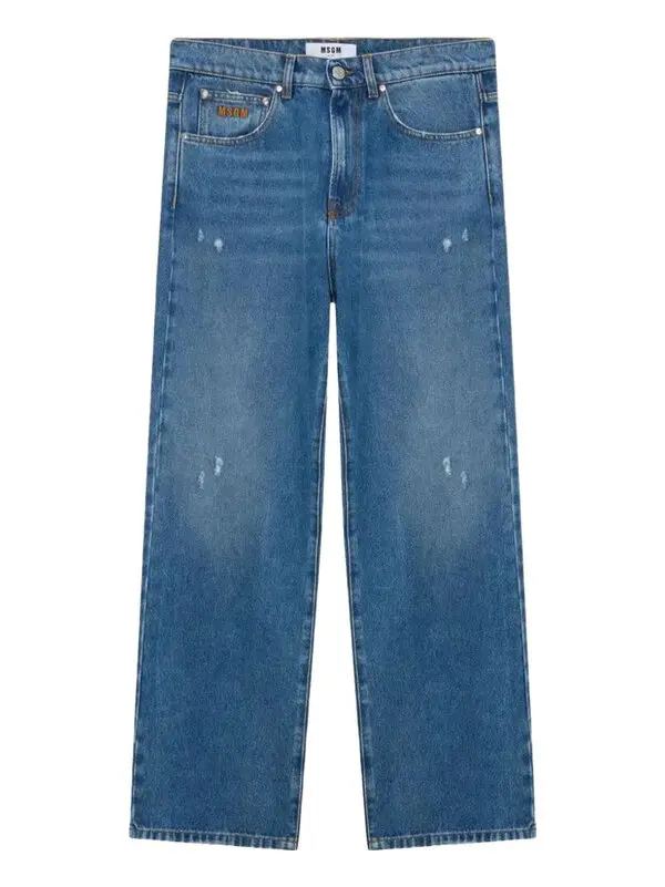 MSGM Distressed Straight Leg Jeans - Blue
