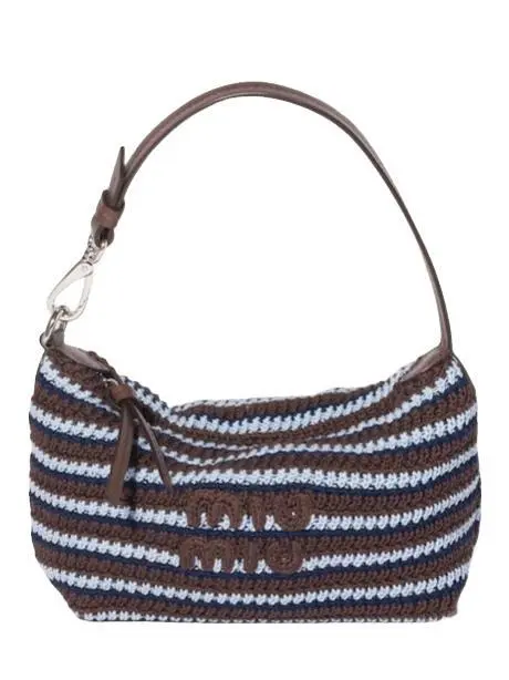 Miu Miu Crochet Pouch With Embroidered Logo - Cocoa Brown/sky Blue