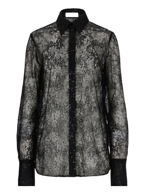 Nina Ricci Sequined Lace Shirt - Black