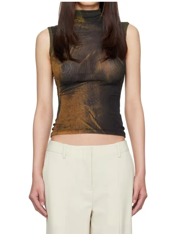 JEAN PAUL GAULTIER Mesh Mock Neck Graphic Print Top - Multicolor