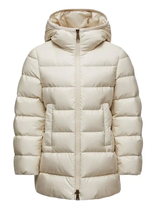 Moncler Padded Hooded Jacket With Logo Patch - Light Beige