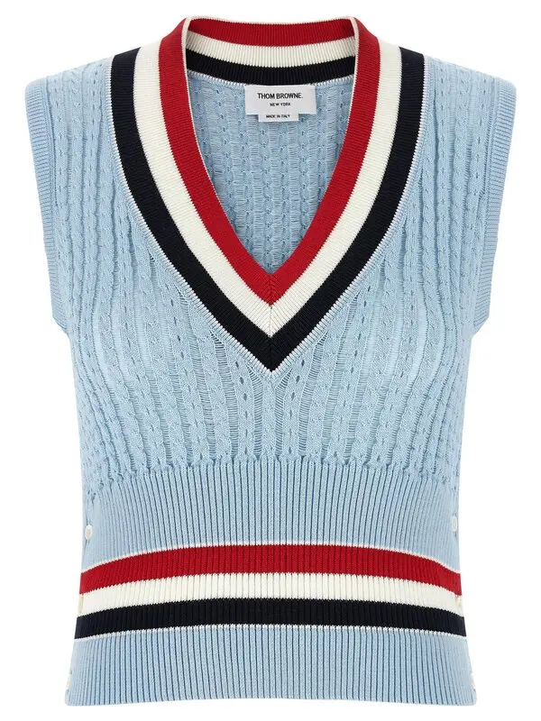 Thom Browne Rwb Knit Vest - Light Blue