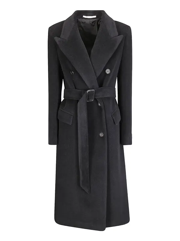 Tagliatore Double-breasted Belted Wool Coat - Black