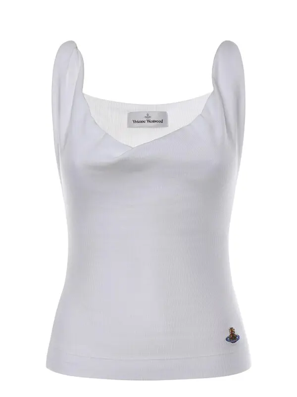 VIVIENNE WESTWOOD Orb Embroidered Ribbed Knit Top - White