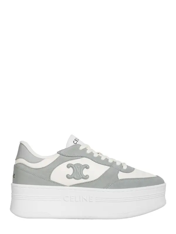 Celine Block Wedge Sneaker In Calfskin And Suede - Optical White/gray
