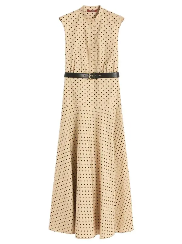 Max Mara Polka Dot Belted Midi Shirt Dress - Nude