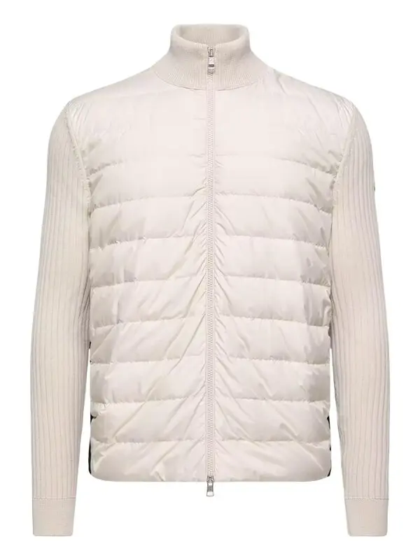 Moncler Quilted Zipped Cardigan With Ribbed Knit - Ivory White