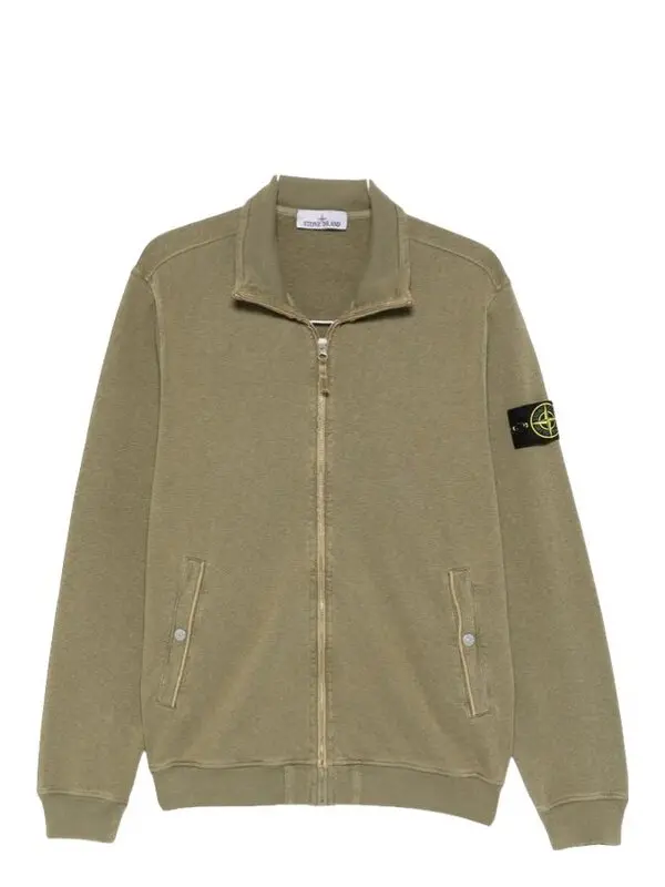 Stone Island Logo Patch Zip Sweatshirt - Green