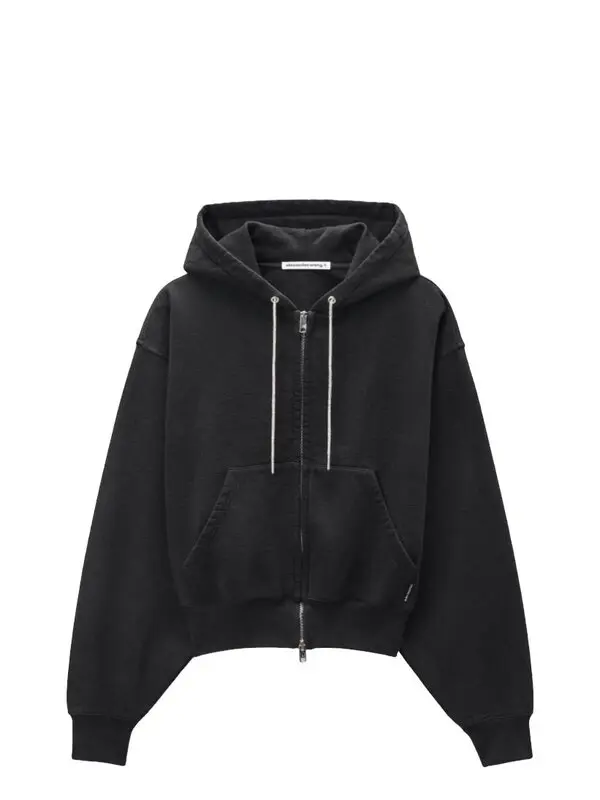 Alexander Wang Crystal Drawcord Zip-up Hoodie - Black