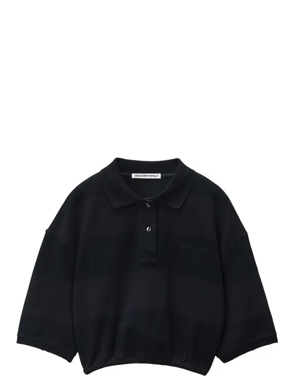 Alexander Wang Cropped Polo Shirt With Oversized Sleeves - Black