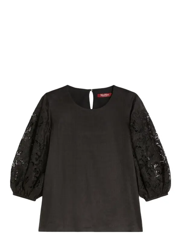 Max Mara Ramie And Anglaise Embroidery T-shirt - Black