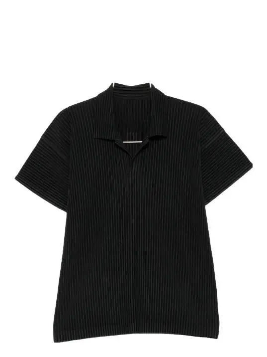 Issey Miyake Homme Plissé Pleated V-neck Polo Shirt - Black