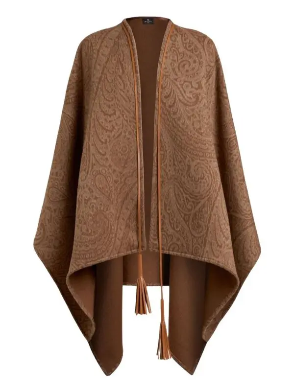 Etro Wool And Cashmere Blend Paisley Jacquard Cape - Light Brown