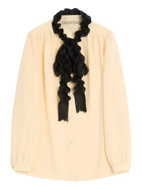 Valentino Garavani Ruffled Bow Neck Shirt - Birch/black
