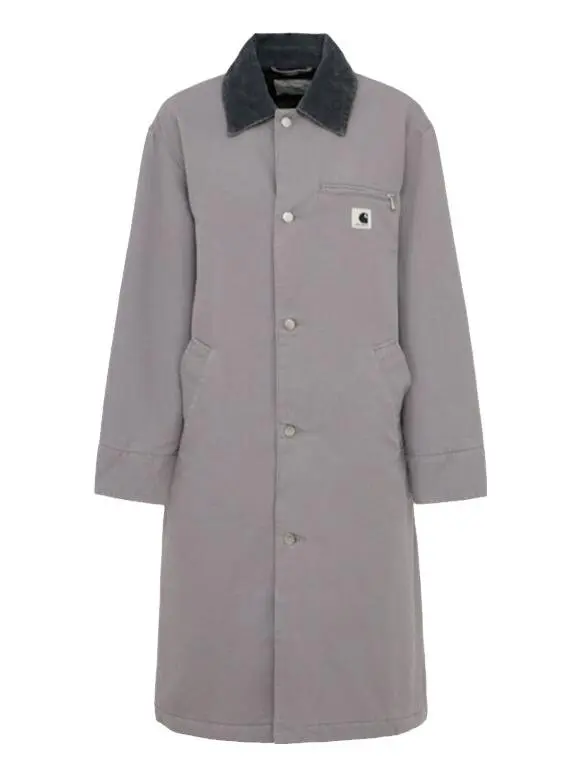 Carhartt Work In Progress Long Casual Jacket With Button Closure And Logo Detail - Gray
