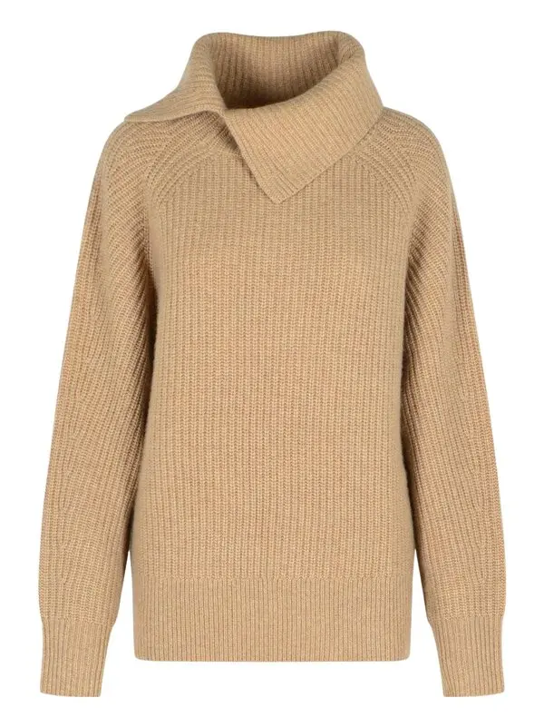 Loulou De Saison Lapel Long-sleeved Ribbed Knit Sweater - Nude