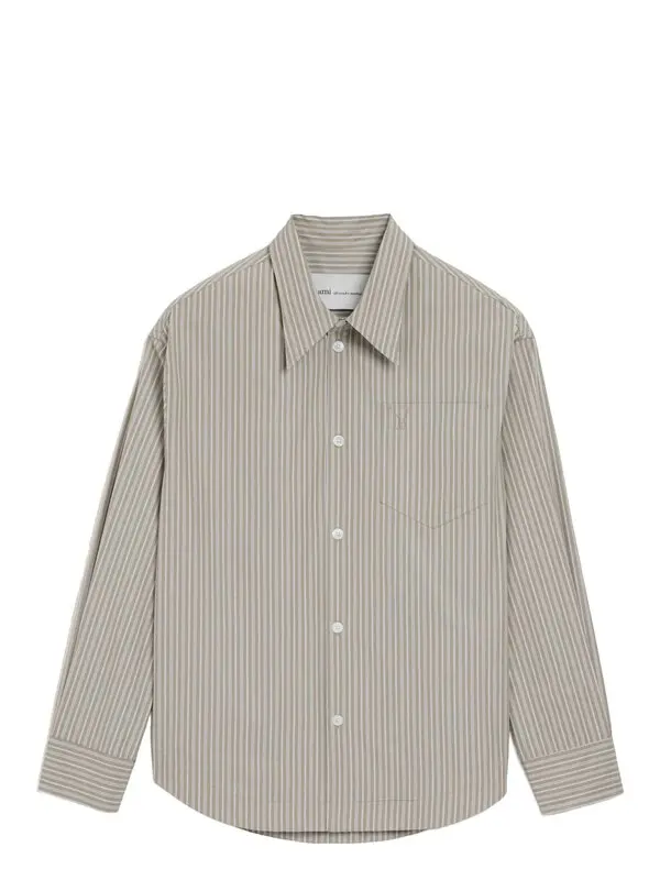 Ami Striped Long-sleeved Collared Shirt - Gray