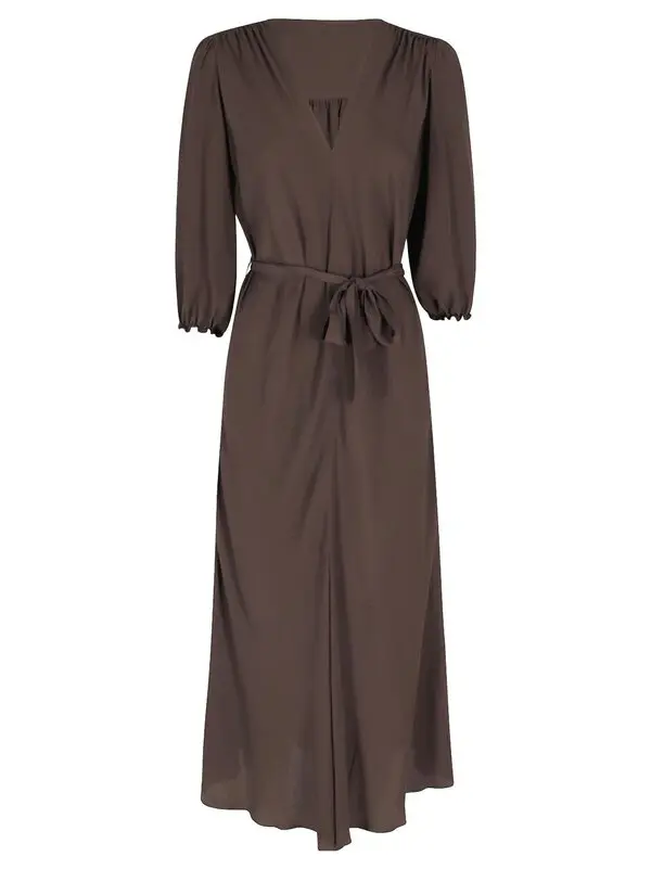 Seventy V-neck Dress With Waist Tie - Brown