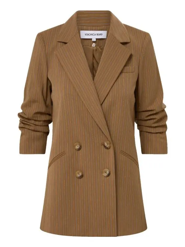 Veronica Beard Rupert Striped Ruched-sleeve Blazer - Brown