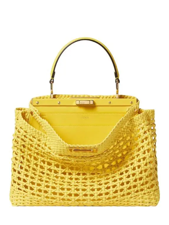 Fendi Peekaboo Medium Woven Tote Bag - Yellow