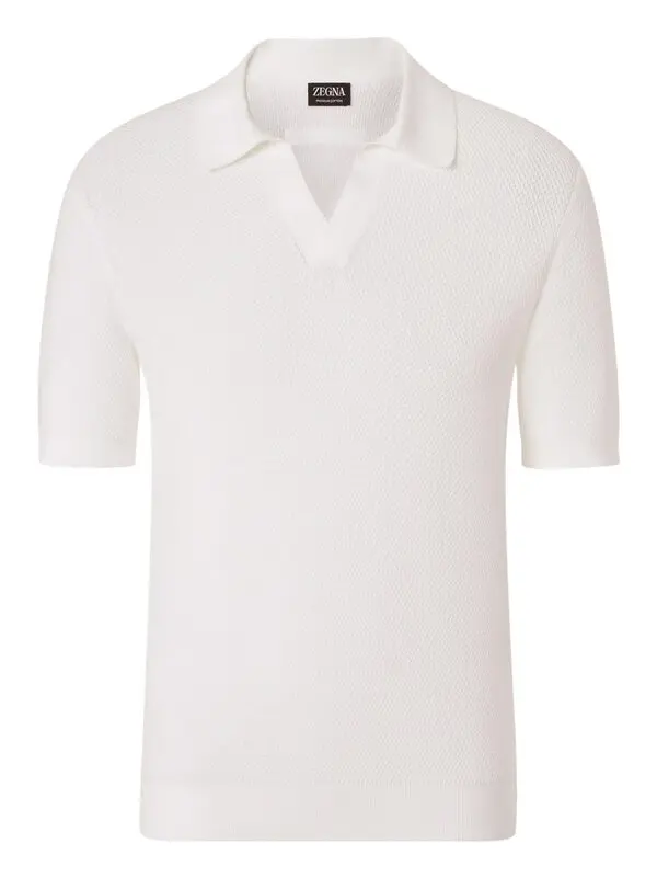 Zegna Jacquard Open-collar Polo Shirt - White