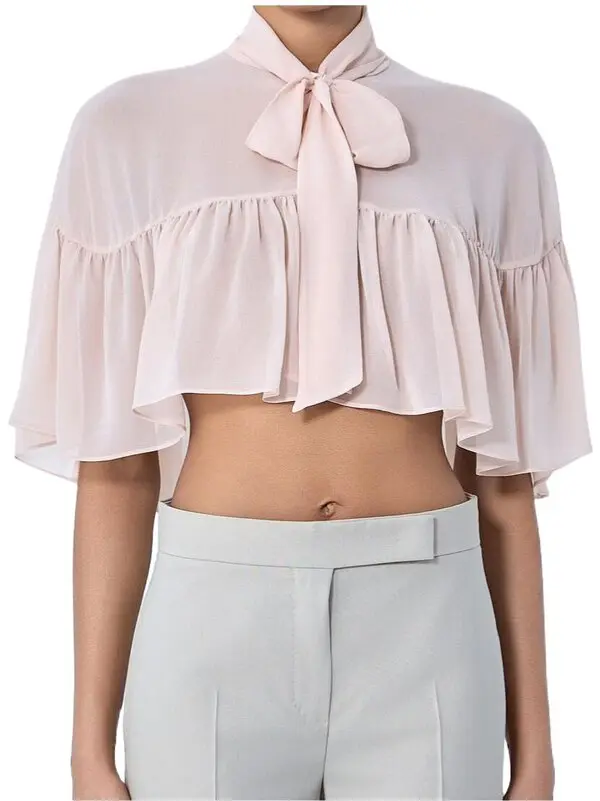 Max Mara Tie-neck Ruffle Cape Top - Pink