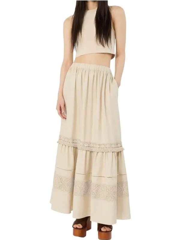 Max Mara Lace-trim Fringed Midi Skirt - Nude