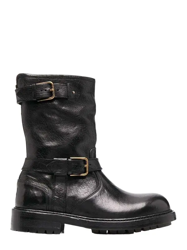 Dolce & Gabbana Round Toe Buckled Biker Boots - Black