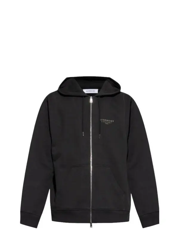 Givenchy Logo Printed Zip-up Drawstring Hoodie - Black