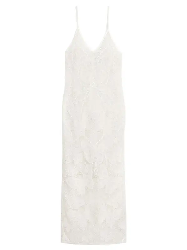 Blumarine Butterfly Embroidered V-neck Maxi Dress - Pearl White