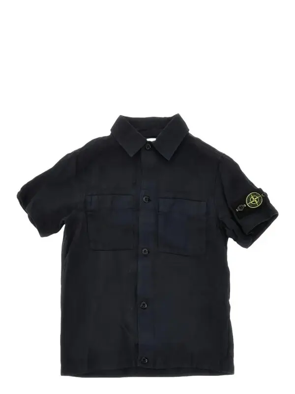 Stone Island Short Sleeve Shirt With Compass Badge - Blue