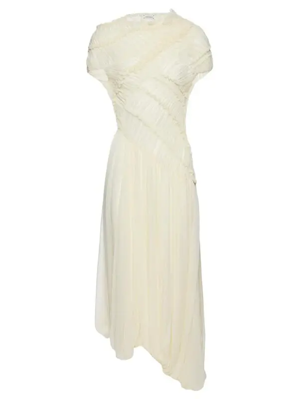 Magda Butrym Ruched Asymmetric Silk Muslin Dress - Cream