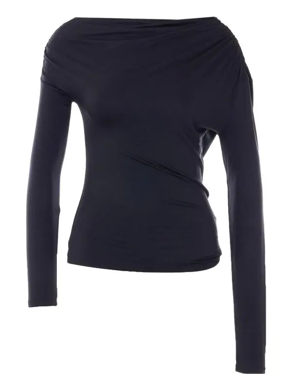 Patrizia Pepe Long Sleeve Draped One-shoulder Blouse - Black