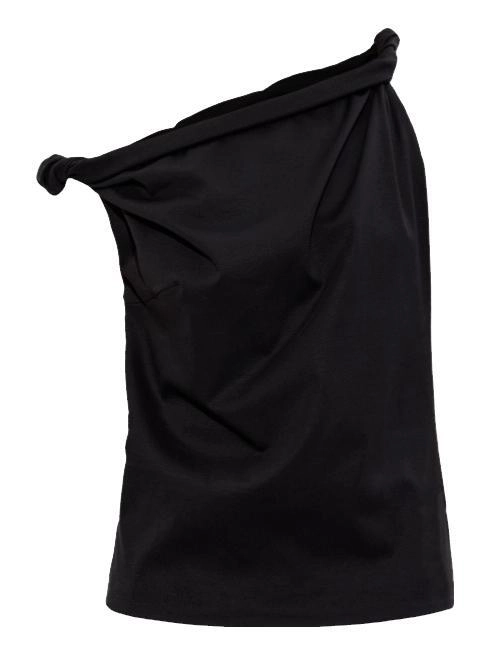 RÓHE Asymmetrical Knotted One-shoulder Top - Black