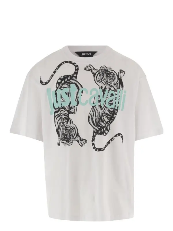 Just Cavalli Tiger Graphic Crewneck T-shirt - White