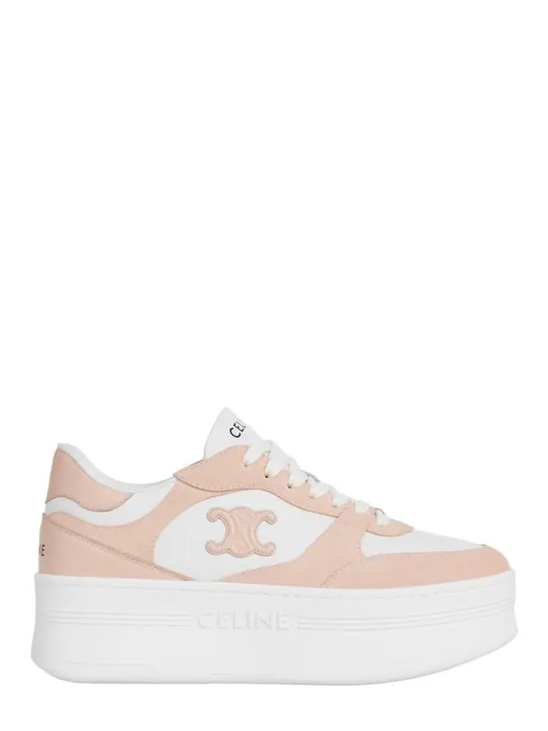 Celine Block Wedge Sneaker In Calfskin And Suede Calfskin - White