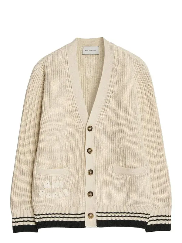 Ami V-neck Long Sleeve Cardigan - Creme