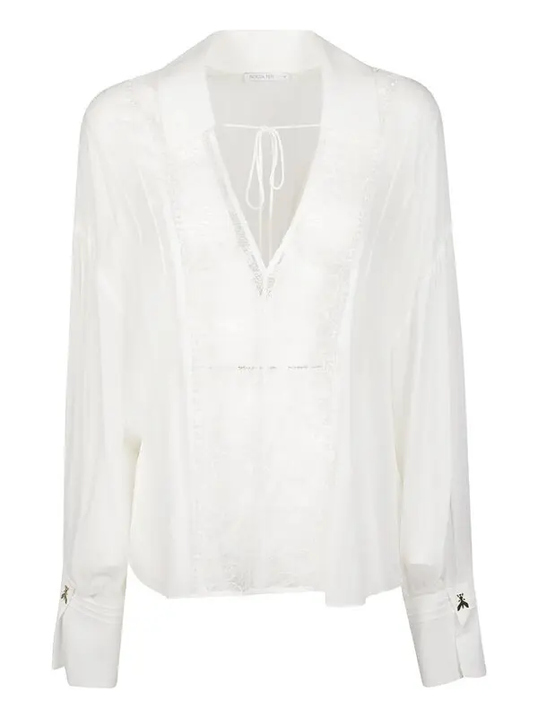 Patrizia Pepe Lace Panel Long Sleeve V-neck Top - White