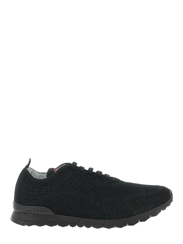 Kiton Lace-up Sneakers With Knitted Details - Black