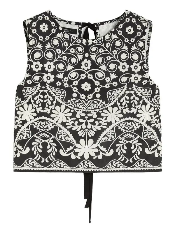 Max Mara Fanale Floral Print Cropped Top - Black