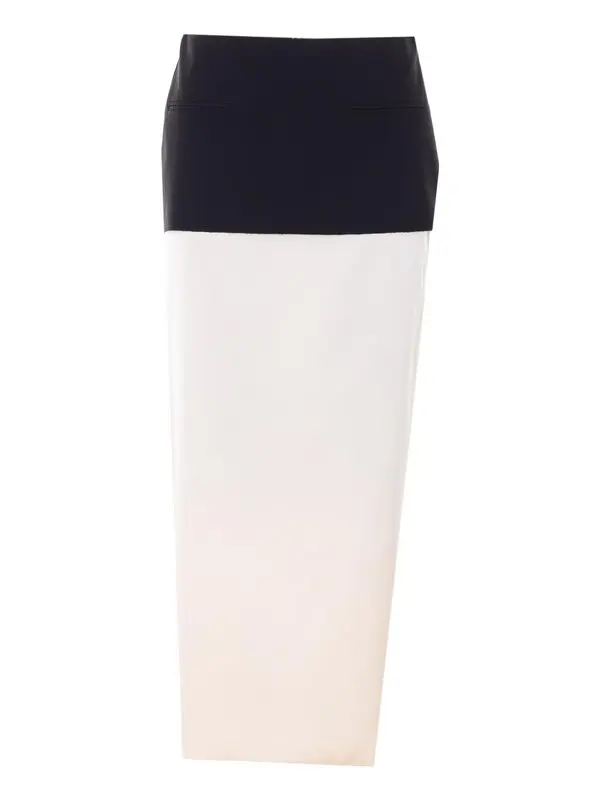 Patrizia Pepe Midi Skirt With Color Block Detail And Logo Accent - Ivory And Black