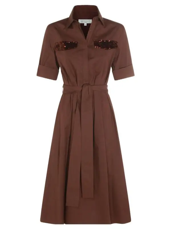 Antonelli Firenze Sequined Belted Shirt Dress - Brown