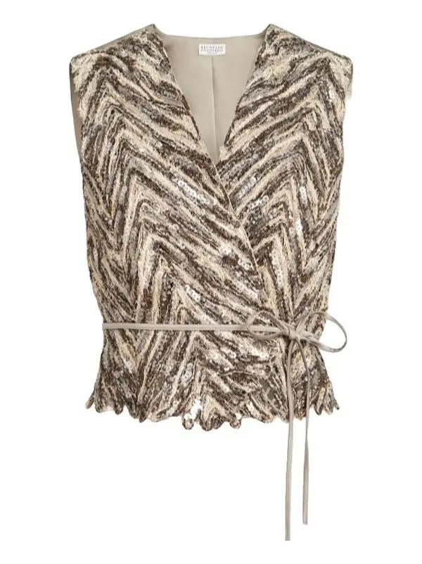 Brunello Cucinelli Sequin-embellished V-neck Vest - Nude