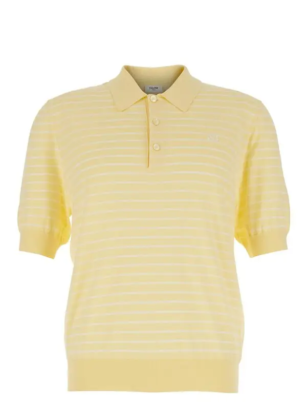 Celine Short-sleeved Polo Sweater In Fine Cotton - Nude