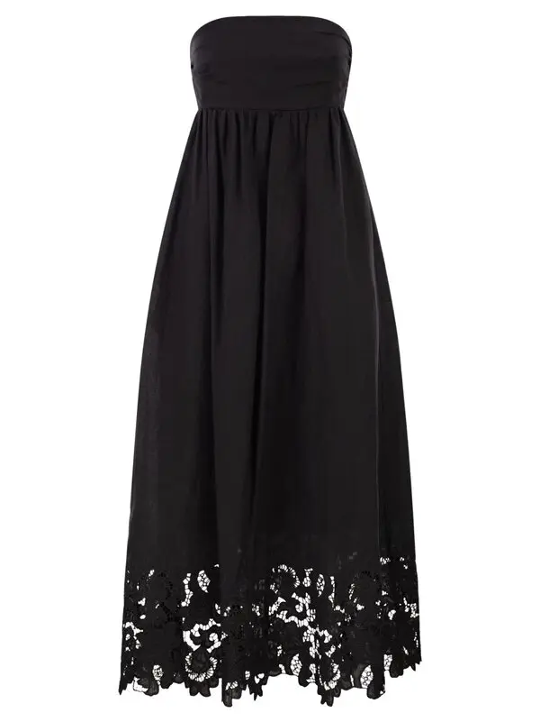 Max Mara Strapless Lace Trim Maxi Dress - Black