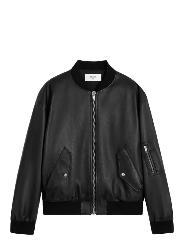 Celine Oversized Bomber Jacket In Calfskin - Black
