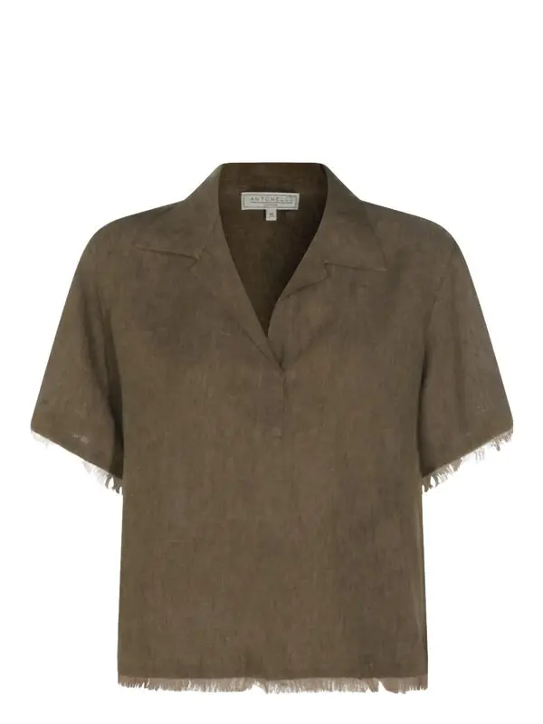 Antonelli Firenze Short-sleeve V-neck Top With Tassel Trim - Brown