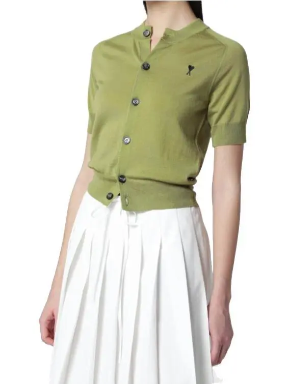 Ami De Coeur Short-sleeved Cardigan - Green