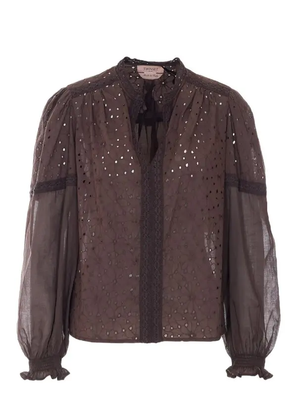 TWINSET Embroidered Balloon Sleeve Blouse - Brown